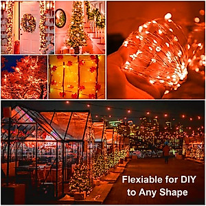 Yayfazy Orange Halloween Decor Solar String Lights Copper Wire 2Packs Each 100Led 33Ft Outdoor Fairy Lights,8 Modes IP65 Waterproof for Patio Garden Tree Xmas Party Wedding Yard Decoration