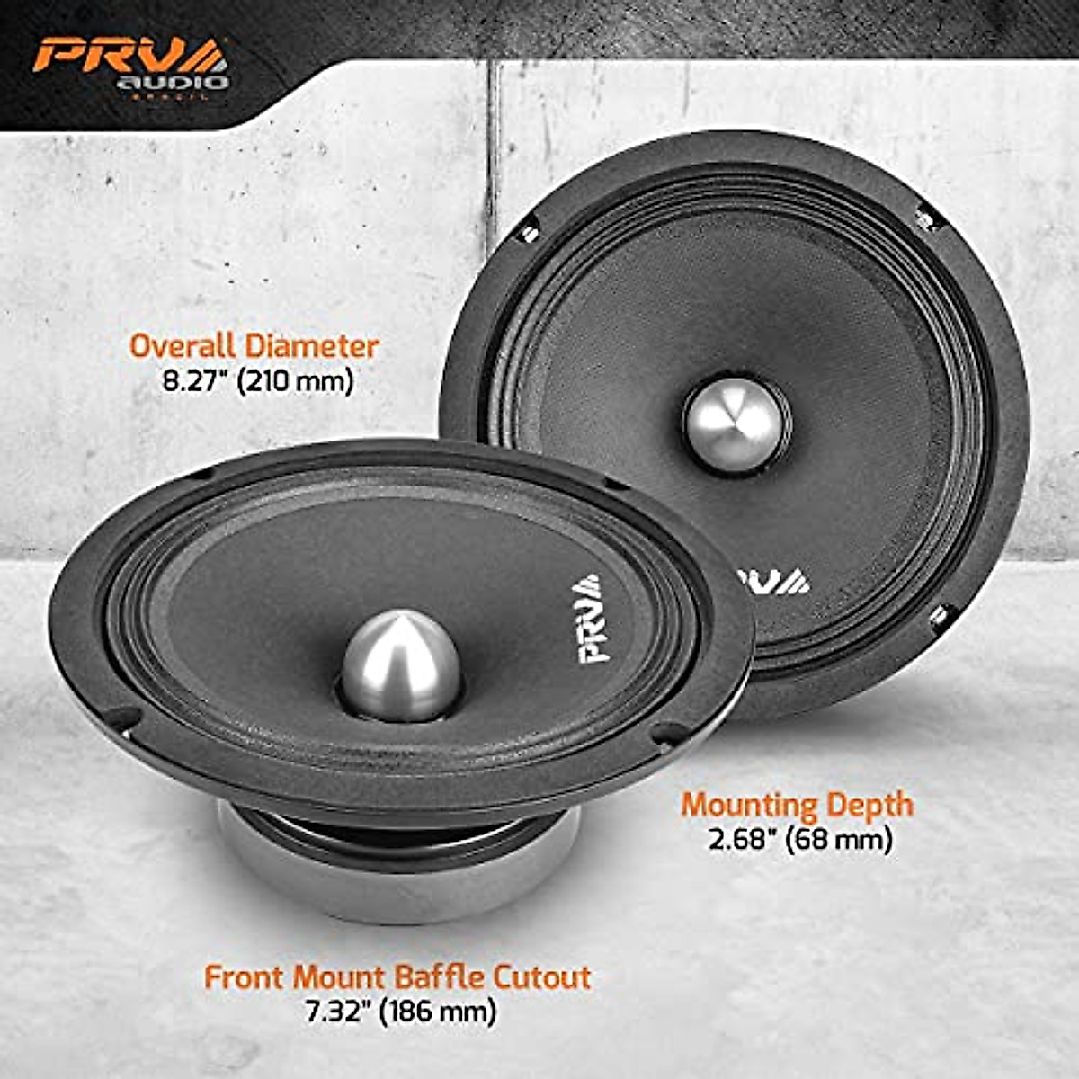 PRV AUDIO 8 Inch Midrange Speaker 8MR500-4 Bullet, 500 Watts Program Power, 4 Ohm, 1.5 in Voice Coil Bullet Speakers for Car Audio Door Louspeaker (Single)
