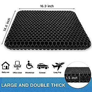 SUPTEMPO Gel Seat Cushion, Office Chair Cushion, Double Layer Design Seat Cushion with Non Slip Cover Breathable Honeycomb Pain Relief Sciatica Chair Pads for Office Chair Car Wheelchair