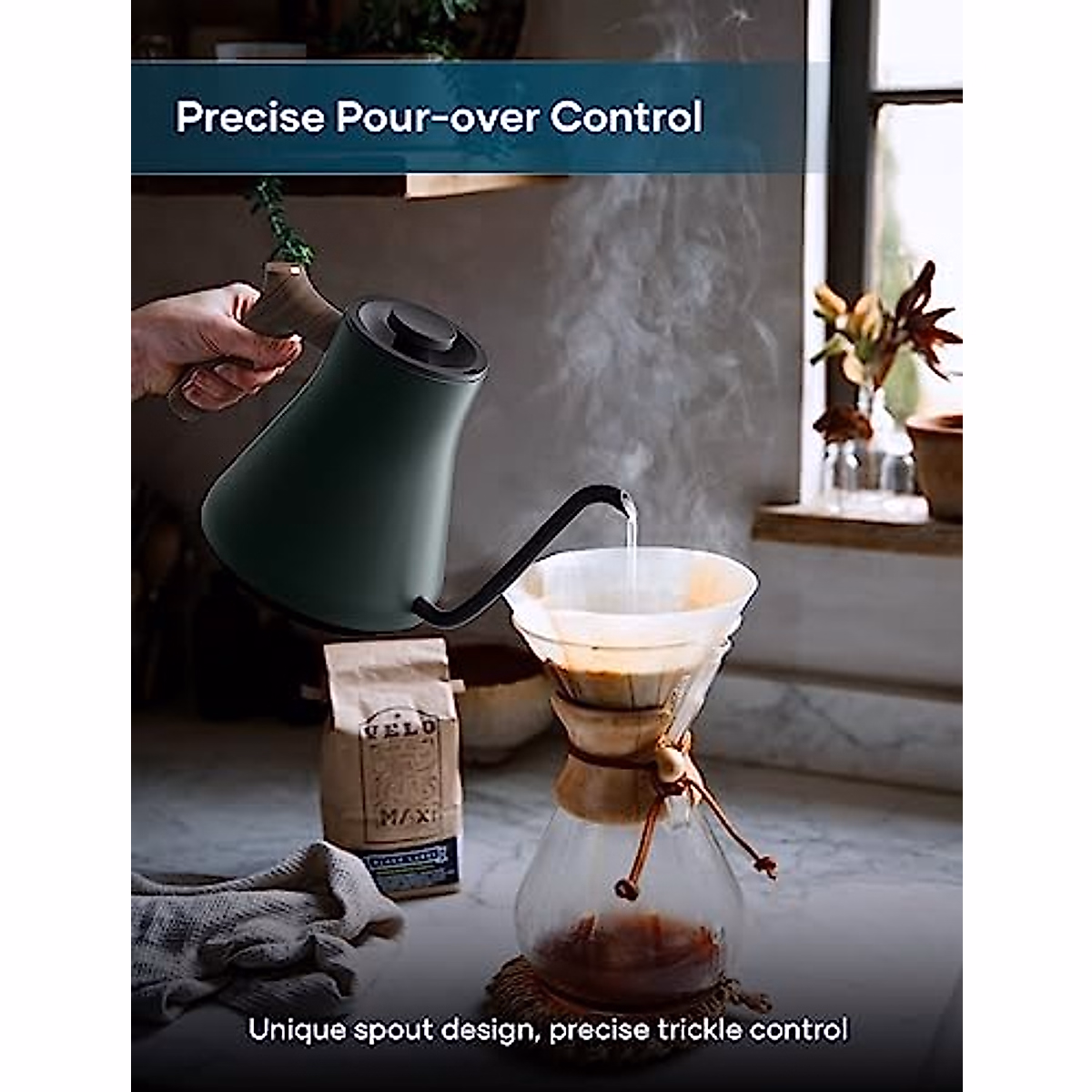 Electric Kettles, INTASTING Gooseneck Electric Kettle, ±1℉ Temperature Control, Stainless Steel Inner, Quick Heating, for Pour Over Coffee, Brew Tea, Boil Hot Water, 0.9L Green