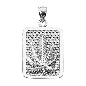 925 Sterling Silver Pot Cannabis Charm Marijuana Leaf Engravable Pendant