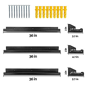 Annecy Floating Shelves Wall Mounted Set of 3, 36 Inch Black Rustic Wood Shelves for Wall, Wall Storage Shelves with Guardrail Design for Bedroom, Bathroom, Kitchen, Office, 3 Different Sizes