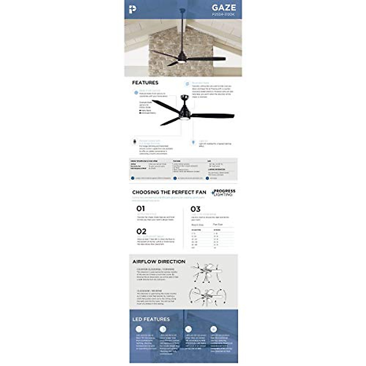 Progress Lighting Gaze Collection 60" LED Three-Blade Ceiling Fan