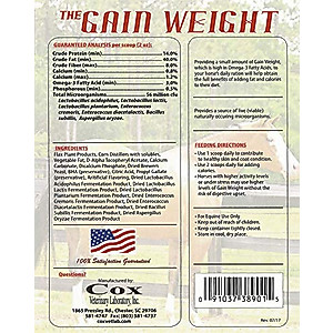 Gain Weight Supplement for Horses. Added Fat and Calories, Essential Nutrients and Amino Acids. Supports Healthy Growth, Skin, Coat and Muscle Tone. 10-Pound Refill Bag. 80-Day Supply.