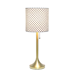 Simple Designs LT1076-GDD Tapered Fabric Drum Shade Table Lamp, Gold and Polka Dot