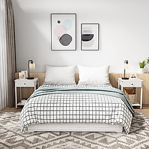 Ecoprsio Nightstand Set of 2 White End Table Side Table with Drawer and Storage Shelf Wood Night Stand Modern Bedside Table for Bedroom, Living Room, Sofa Couch, Hall, Easy Assembly, White