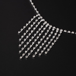 Chargances Silver Crystal Body Chain Sparkly Bra Body Chain Sexy Tassle Chest Chain Bikini Rhinestone Body Chain Accessories for Women and Girls Party Prom Beach (Silver)