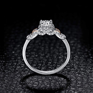 JewelryPalace Love Infinity Ring Engagement Rings for Women, 14K Rose Gold 925 Sterling Silver Cubic Zirconia Promise Rings for Her, Anniversary Knot Princess Cut Promise Ring Simulated Diamond Ring