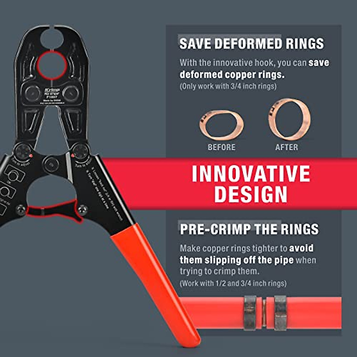 iCrimp 1/2 and 3/4-inch Combo Pex Pipe Crimping Tool for Copper Ring with Gauge meets ASTM 1807 Standard-manufactured by IWISS
