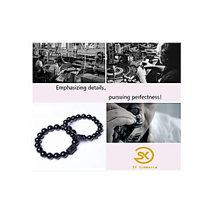 SX Commerce Natural Obsidian Stone Bead Bracelet Couple Men 10mm and Women 8mm Dragon and Phoenix Totem Jewelry (Dragon)