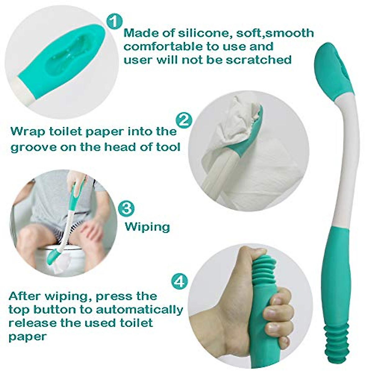 Toilet Aid Wiper Self Assist Bathroom Bottom Butt Wipe Helper Wand Long Reach Comfort Wipe Tool Paper Tissue for Pregnant After Surgery Seniors Arm Handicap Bariatric