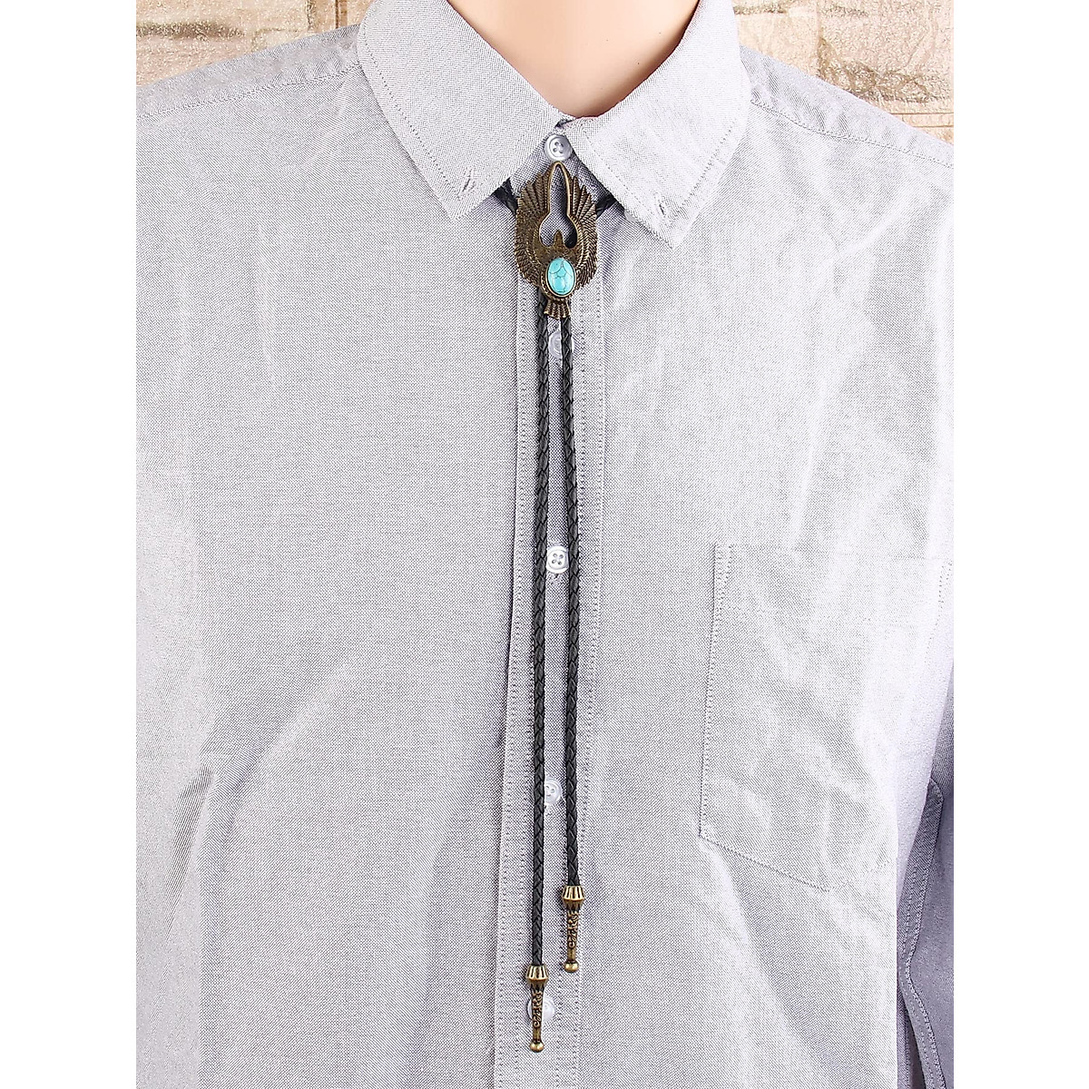 GelConnie Turquoise Bolo Tie Redeo Leather Necktie Peace Dove Vintage Rope Necklace Western Jewlry for Men, Women PL0020-gold