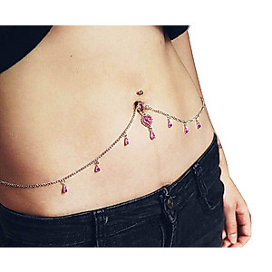 Women Sexy Rhinestone Piercing Navel Chain Jewelry Surgical Steel Belly Button Waist Chain Navel Piercing Ring Body Jewelry