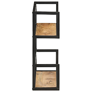 vidaXL Wall Shelf - Industrial Hanging Shelves with Black Iron Frame, Constructed from Rough Mango Wood, Ideal for Books and Decor Display, Size: 31.5"x7.9"x23.6"