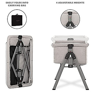 Dream On Me Lotus Bassinet and Bedside Sleeper in Grey, Lightweight and Portable Baby Bassinet, Adjustable Height Position, Easy to Fold and Carry Travel Bassinet- Carry Bag Included