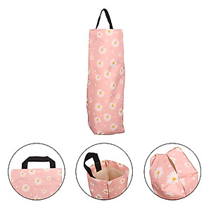 QIANRENON Kitchen Grocery Plastic Trash Bag Holder Washable Wall Mount Folding Little Daisy Storage Bag for Kitchen Bathroom Living Room Office Camper 2 PCS with 2 Hooks (Daisy Pink)