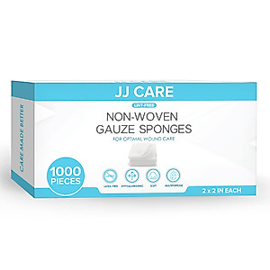 JJ CARE Non Woven Gauze [1000 Count], 2x2 Non Woven Gauze Pads for First Aid, 4-Ply Dental Gauze, Lint-Free Esthetic Wipes, Gauze Sponges for Wound Care