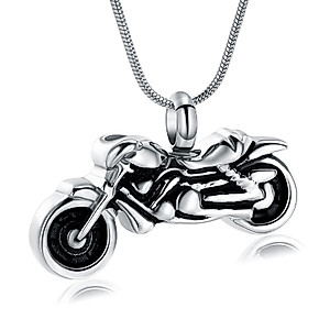 shajwo Motorcycle Cremation Urn Necklace for Ashes Pendant Jewelry for Women Men Loved One Keepsake Memorial Jewelry,Silver