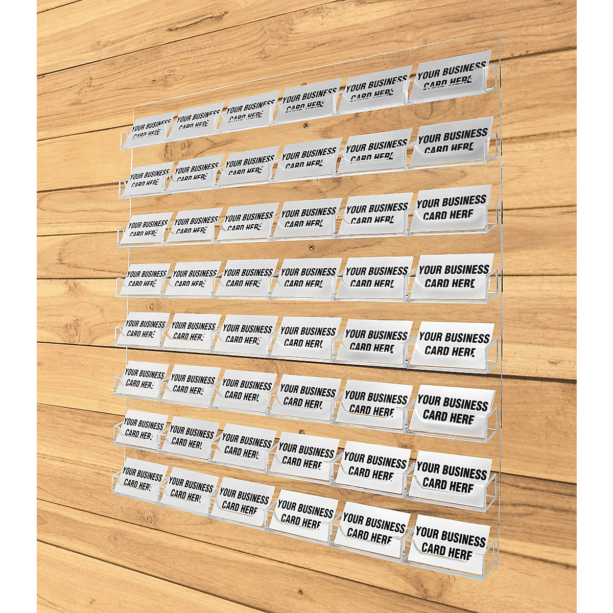 Wall Business Card Holder with Hanging Hardware for 3.5" x 2" Contact or Appointment Cards Trade Show Expos Real Estate Retail Stores 48 Pocket Clear Acrylic One Piece by Marketing