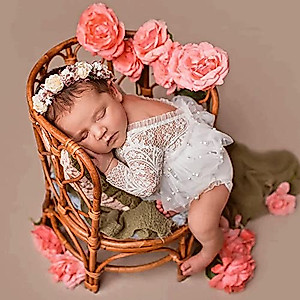 M&G House Newborn Photography Props White Lace Outfits Newborn Photography Outfits Girl Lace Rompers Baby Photo Prop Skirts Baby Photoshoot Props (Long Sleeve, White, 0-2 Months)