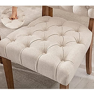 DUOMAY Tufted Dining Chairs Set of 2, Modern Linen Upholstered Dining Room Chairs Armless Guest Side Chair with Open Back for Kitchen Dining Room Restaurant, Wood Legs, Beige