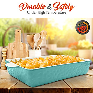 NutriChef 3-Piece Ceramic Casserole Dishes for Oven - Porcelain Bakeware Dishes w/Premium Non-Stick Coating & Built-In Handles - Dishwasher & Microwave Safe - 14.7"/10.8"/7.9" (Aqua)