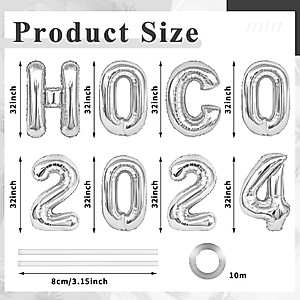 Realspring 8 Pcs Hoco Prom 2024 Balloons 32 Inch Silver 2024 Balloons Graduation Prom 2024 Banner Congrats Prom Decorations with 1 Balloon Ribbon 2 Pcs Balloon Blow Straw for Homecoming Party Supplies