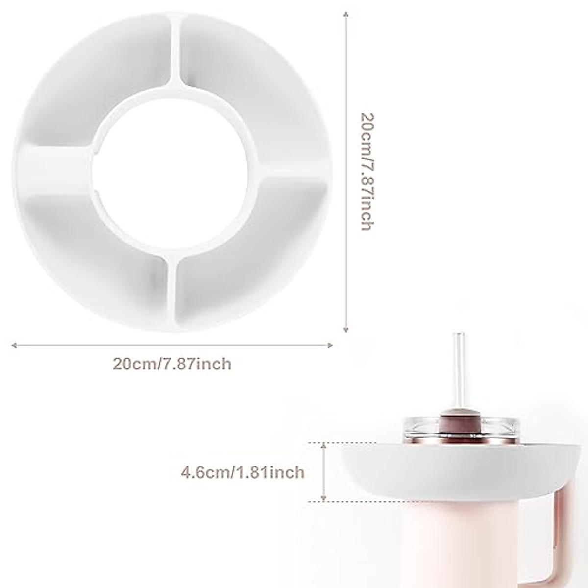 RYAJK Snack Bowl for Stanley 40 Oz Tumbler with Handle,4 Compartments for Candy,Appetizer,Nuts,Popcorn, Cup Holder for Stanley Cup Accessories (White)