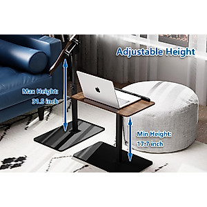 PzewMo C Shaped End Table,20" W x 14" L,17"-31" Adjustable Height,Swivel and Turnable Desktop,Foldable Side Table for Small Spaces,Black Walnut