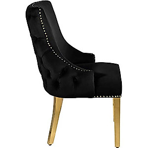 Meridian Furniture Collection Modern | Contemporary Velvet Upholstered Dining Chair with Tufted Back and Gold Sturdy Stainless Steel Legs, Set of 2, 24" W x 25.5" D x 37.5" H, Black