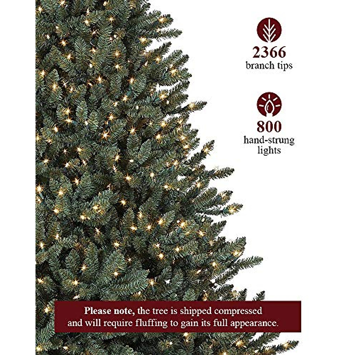 Balsam Hill 7ft Premium Pre-lit Artificial Christmas Tree 'Traditional' Classic Blue Spruce with Clear LED Lights, Storage Bag, and Includes Fluffing Gloves, and Extra Bulbs