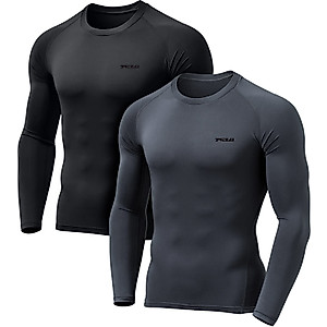 TSLA Men's Thermal Long Sleeve Compression Shirts, Athletic Base Layer Top, Winter Gear Running T-Shirt, Heat Core 2pack Black/Charcoal, Medium