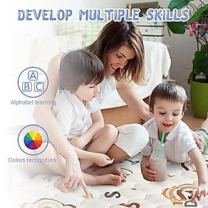 ieBabay Baby Play Mat 43 x 43 Playpen Mat One-Piece Washable Baby Crawling Mat Non Slip Cushioned Baby Playmat Boho Rainbow ABC Floor Mat for Babies Toddlers Infants (43X43,Beige)