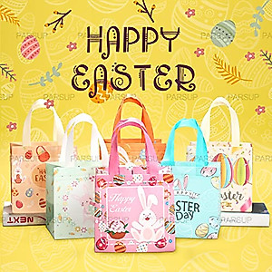 12PCS Easter Egg Hunt Bags Happy Easter Bunny Carrot Chick Egg Gift Bags with Handles, Easter Treat Bags, Multifunctional Non-Woven Easter Bags for Gifts Wrapping, Egg Hunt Game, Easter Party Supplies , 8.3×7.9×5.9inch