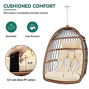 YITAHOME Hanging Egg Chair Swing Chair Outdoor Patio Wicker Chair Swing Hammock Egg Chairs with Cushion 330lbs for Patio, Bedroom, Garden and Balcony, Beige(Stand not Included)