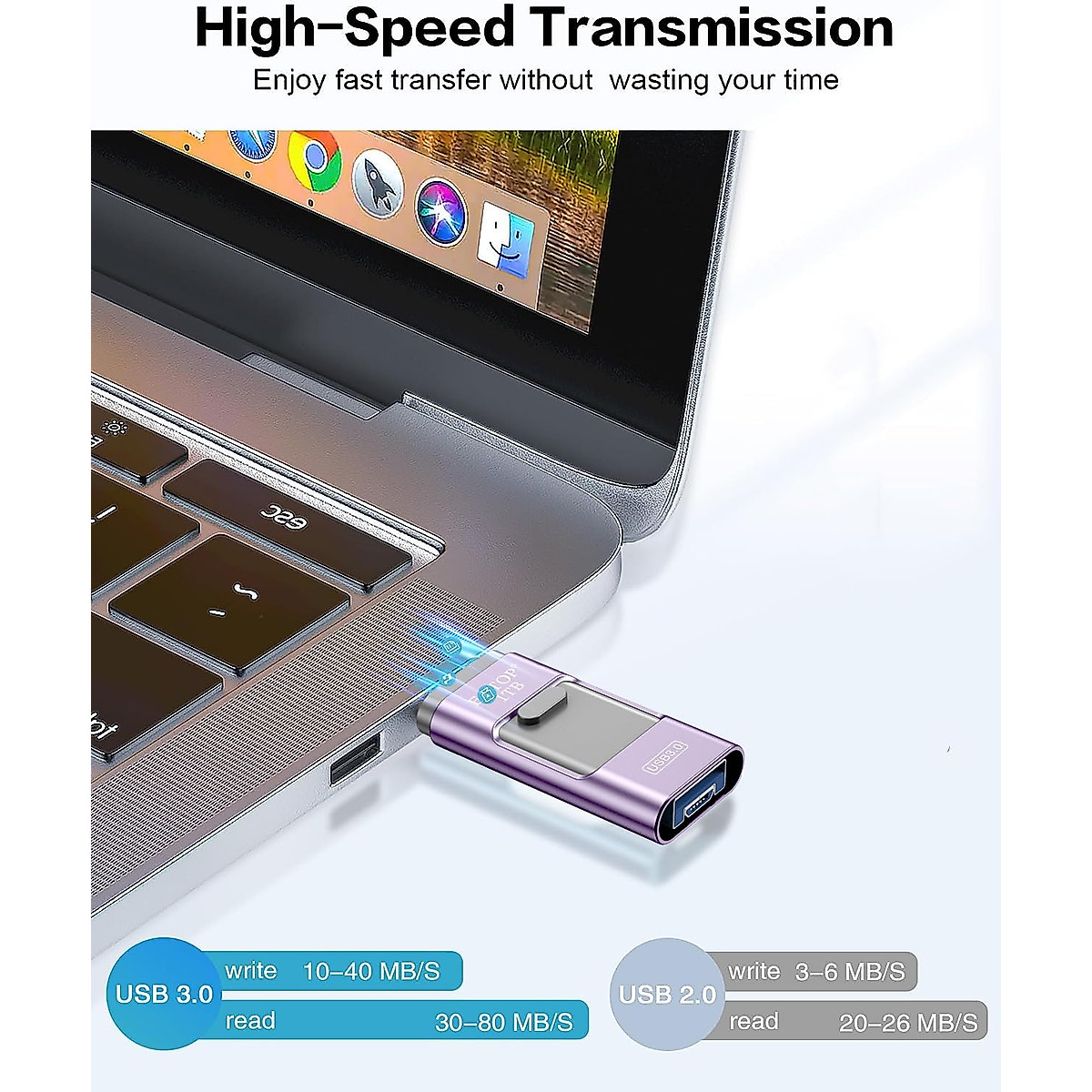 EATOP USB 3.0 Flash Drive 1TB Intended for iPhone iPad, USB Memory Stick External Storage Thumb Drive Photo Stick Compatible with iPhone/iPad/Android and Computer (Light Purple)