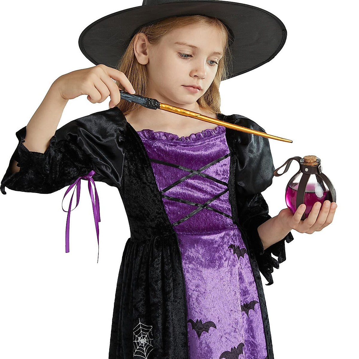 Spooktacular Creations Potion Bottles with Cork, Magic Round Glass Bottles prop with Cork Stopper and Faux Leather holster Loop Accessories for Halloween Mystic Sorcery Witch Costumes Party