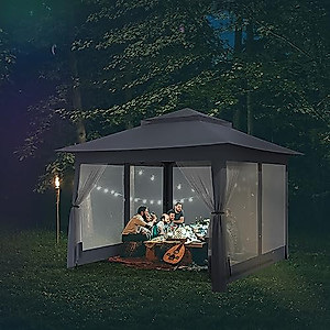Winkalon 13'x 13' Pop Up Gazebo with Mosquito Netting, Outdoor Gazebo Waterproof Canopy Tent with Double Roof Tops and 169 Square Feet of Shade for Patio, Group Gatherings, Camping Shelter (Grey)