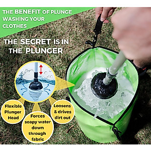 Dezitrek LARGE All in One Hand Wash Bag and Plunger Set - Off Grid Washing Machine Non Electric for Camping Travel | Eco Friendly Portable Manual Clothes Washer Laundry Bag for RV's, Apartments