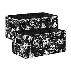 Punk Skull Storage Basket Felt Storage Bin Collapsible Toy Boxs Foldable Felt Cube Organizer for Kids Bedroom Magazine