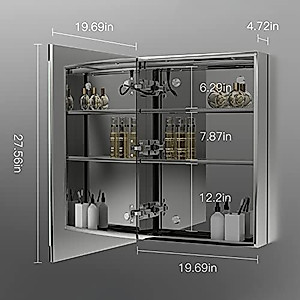 Seenvlog Bathroom Medicine Cabinet with Lights, LED Mirror Medicine Cabinet, Defogger, Dimmer, Memory Function, 20" x 28" Lighted Medicine Cabinet, Surface Mount