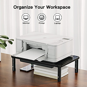 LORYERGO Monitor Stand, Computer Monitor Stand with Slot, Monitor Stand Riser with Adjustable Height, Laptop Stand for Desk with Ventilated Platform, Laptop Shelf, Monitor Shelf, for Home & Office