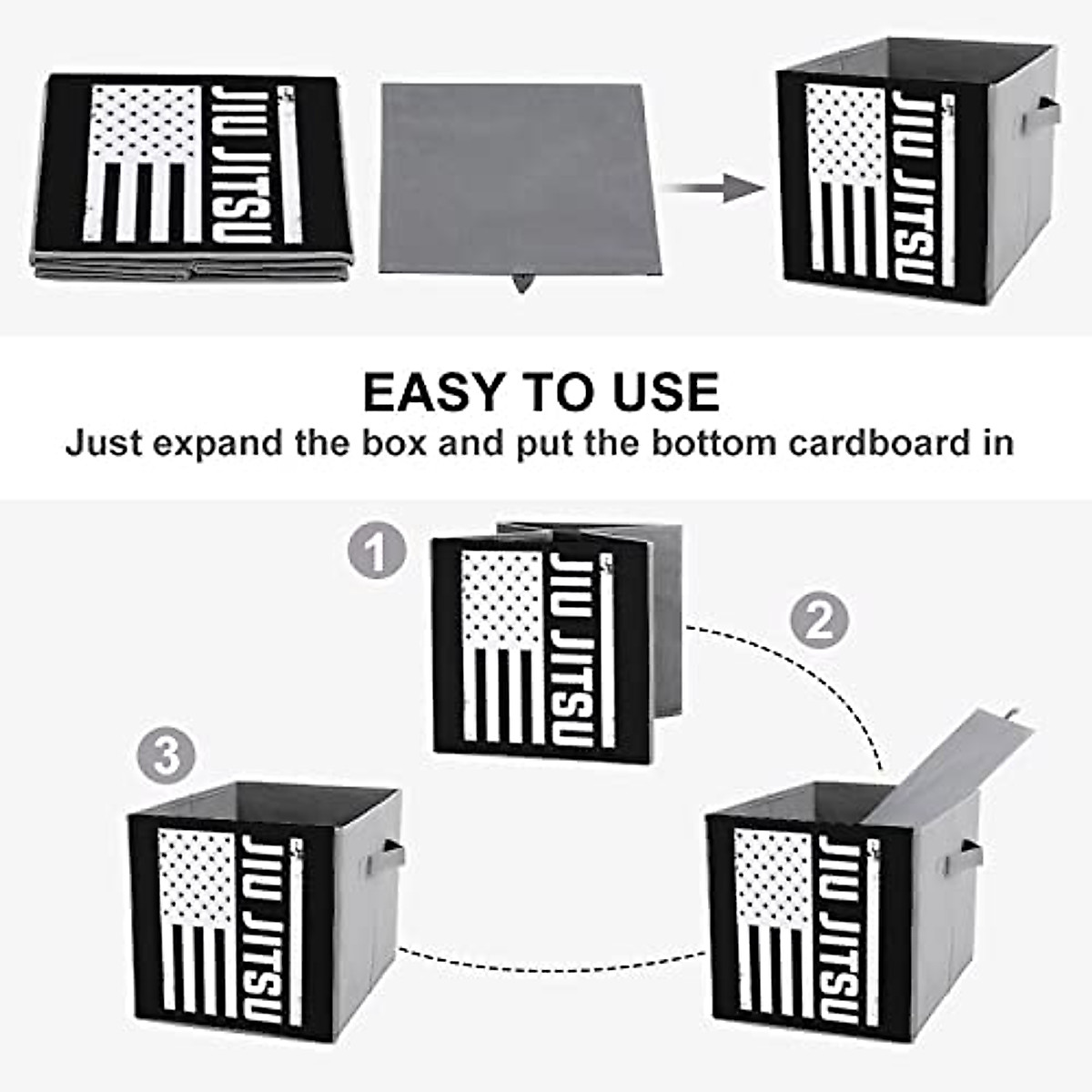 Jiu Jitsu American Flag Canvas Collapsible Storage Bins Cube Organizer Baskets with Handles for Home Office Car