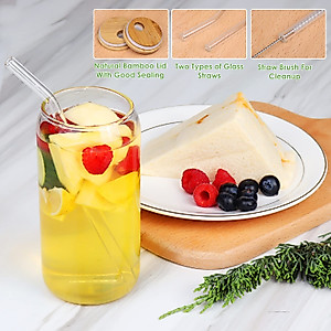 2Pack 16OZ Glass Cups with Lids and Straws ，Smoothie Cup Glass Tumbler with Straw and Lid,Iced Coffee Cup with Lids and Glass Straws ，for Coffee Bar Accessories，Juice, Boba, Smoothie, Tea, Kombucha