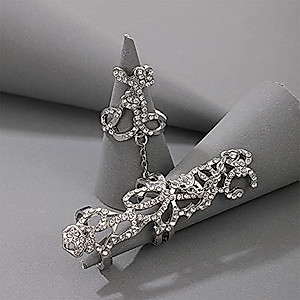 Sttiafay Crystal Chain Rings Gothic Hollow Carved Full Finger Ring Silver Index Rings Jewelry for Women