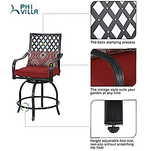 PHI VILLA Patio Bar Set, 5 pcs Outdoor Metal Bar Set with 4 Swivel Cushioned Stools & 31" Square Patio Bar Table with Umbrella Hole, Outdoor Furniture Set for Patios Backyard, Porches or Garden