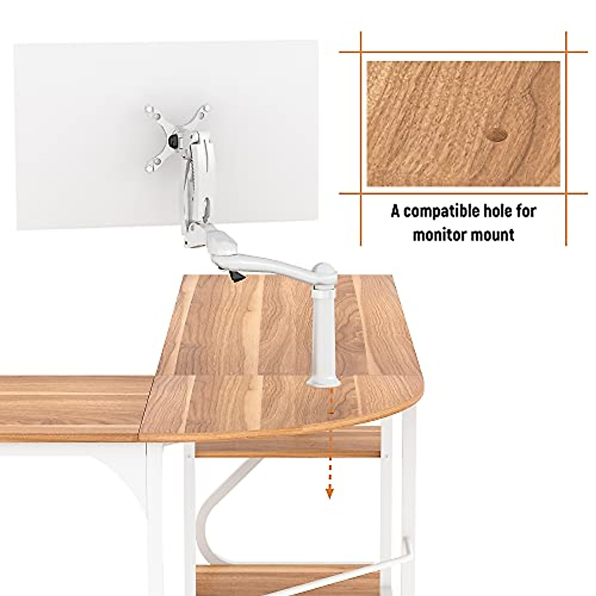 Weehom Reversible L Shaped Desk with Shelves Large Corner Computer Desks for Home Office Writing Workstation Wooden Desk Table, Walnut+White Leg