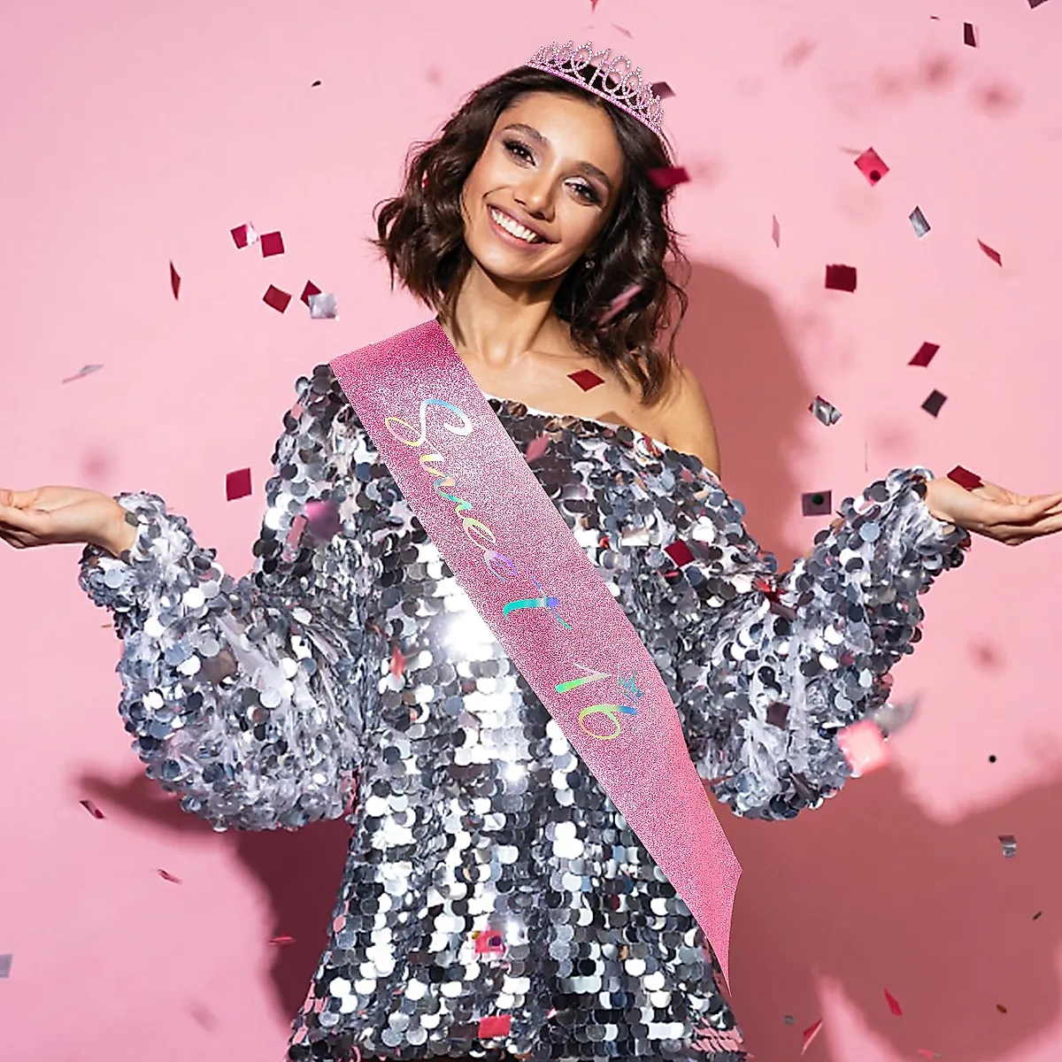 Sweet 16 Birthday Tiara and Sash Kit- Pink "Sweet 16" Birthday Decorations 16th Birthday Party Gifts Birthday Party Supplies for Girls