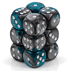Chessex DND Dice Set D&D Dice-16mm Gemini Steel, Teal, and White Plastic Polyhedral Dice Set-Dungeons and Dragons Dice Includes 12 Dice – D6 (CHX26656)