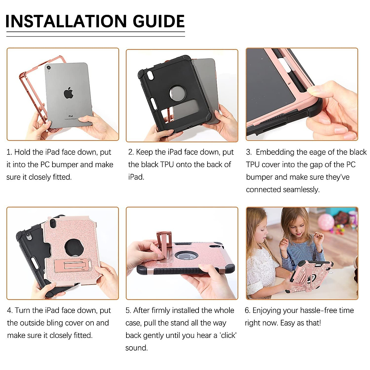 BENTOBEN iPad Mini 6 Case, iPad Mini 6th Generation Case, Glitter Sparkly 3 Layers Shockproof Kickstand with Pencil Holder Protective Kids Girls Women Tablet Cover for iPad Mini 6 2021 8.3", Rose Gold